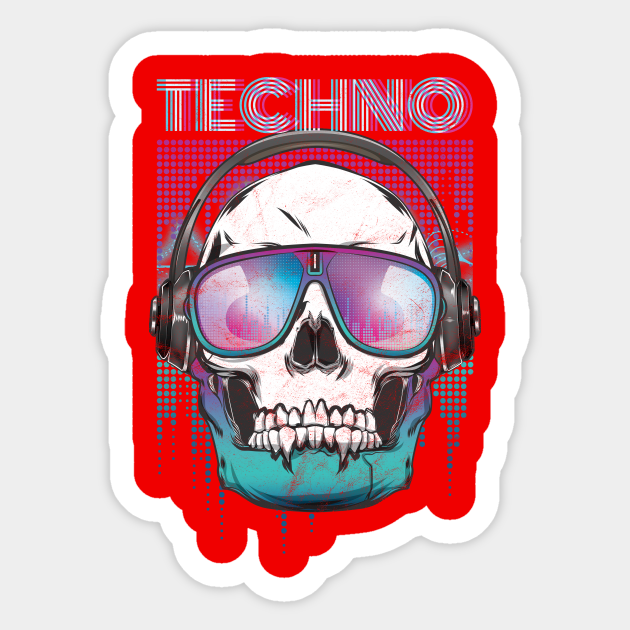 Techno Cool Skull Head - Techno - Sticker | TeePublic